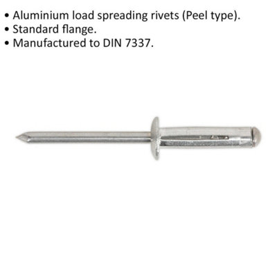 200 Pack Aluminium Compression Peel Pin Rivets - 4.8mm x 23mm Load ...