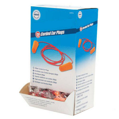 200 Pack Corded Disposable Hygienic Ear Plugs SNR 37dB Hearing Protection | DIY at B&Q
