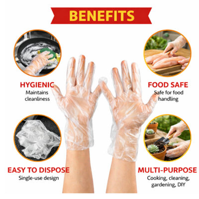 200 Pack Disposable Plastic Gloves Clear Food Safe Polyethylene Gloves ...
