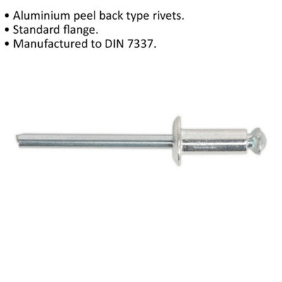 200 Pack Peel Back Rivets 4.8mm x 19mm - Durable Aluminium Standard Flange