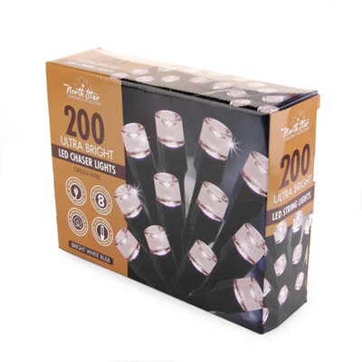 200 Ultra Bright LED Chaser Lights Green Wire - Bright White