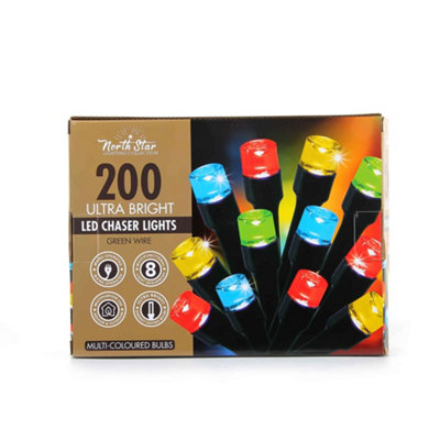 200 Ultra Bright LED Chaser Lights Green Wire - Multicoloured