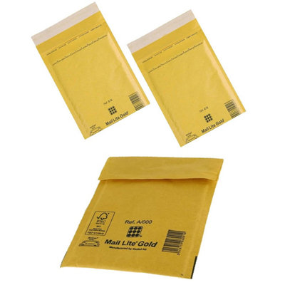 200 x J/6 (300 x 440mm) Mail Lite Gold Padded Bubble Lined Postage ...