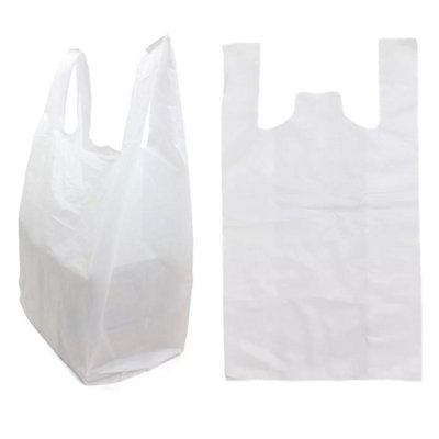 200 x Strong White Plastic Vest Style 11x17x21" Carrier Bags For ...