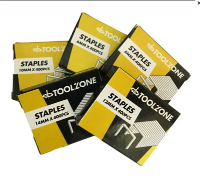 2000 ASSORTED MIXED STAPLES 6mm 8mm 10mm 12mm 14mm TOOLZONE STAPLE GUN ...