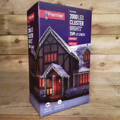 2000 LED 25m Premier Christmas Outdoor Cluster Timer Lights in Warm White