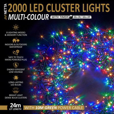 2000 LED Cluster String Lights 24M Indoor/Outdoor Christmas Lights ...