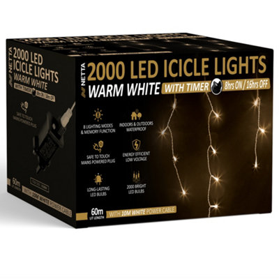 2000 LED Icicle Lights 60M Indoor/Outdoor Christmas Lights with White ...