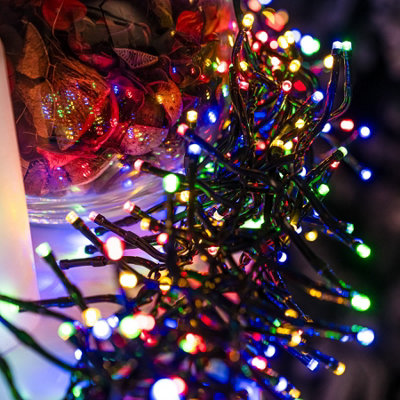 2000 Multi-Coloured Multi-Function Xmas Cluster Lights - Green Cable
