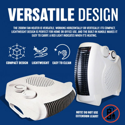 2000 Watts Thermo Fan Heater - 2 Heat Settings & Cool Blow, Thermostat ...