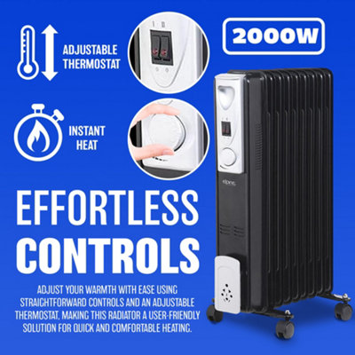 2000W 9 FIN Portable Oil Filled Radiator Heater Electrical Caravan ...