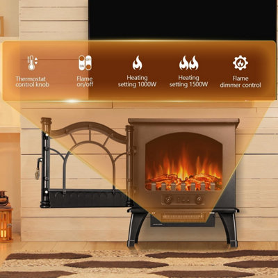 2000W Electric fireplace electric fire portable heater Glass sided ...