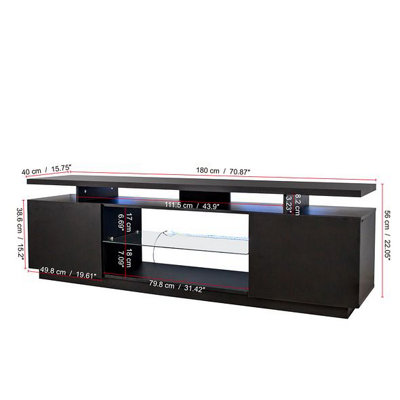 200cm Black TV Stand for 75" TVs, Modern Media Console with Lights ...