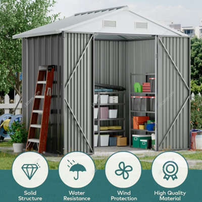 200cm W Grey Outdoor Garden Metal Storage Shed with Anti-Corrosion ...