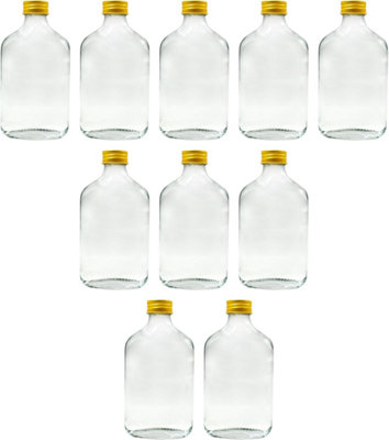 Shop 200ml Glass Flask Bottles - 10 Pack with Gold Screw Lids, Labels ...