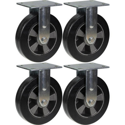 200mm 8" castor black rubber fixed strong 1800kg capacity, set of 4