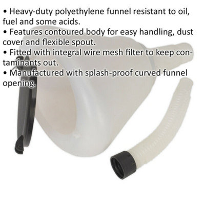 200mm Heavy Duty Funnel with Lid and Flexi Spout - Ideal for DIY and ...