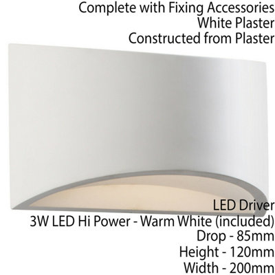 200mm LED Wall Light Warm White Primed White (ready to paint) Curved ...