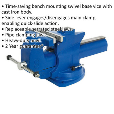 200mm Quick Action Swivel Base Vice - 254mm Jaw Opening - Serrated ...