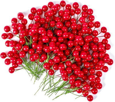 200Pcs Christmas Holly Berries Artificial Red Berries, Red Decor ...