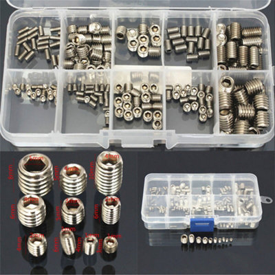 200pcs Stainless Steel Allen Head Socket Hex Set Grub Screw Assortment ...