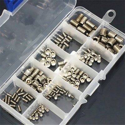 200pcs Stainless Steel Allen Head Socket Hex Set Grub Screw Assortment Cup Point