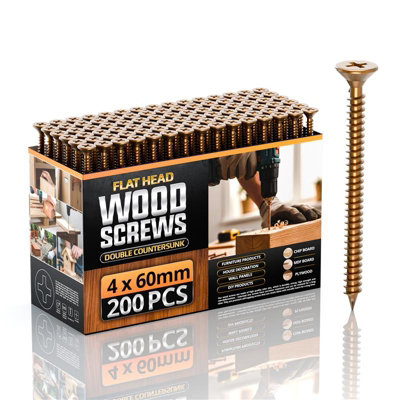 200PCS Yellow Passivated Wooden Screws Self Tapping Flat Head Screws ...