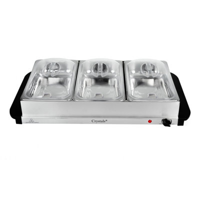 200W Buffet Warmer Food Server Hot Plate 3 Tray 1.5L Adjustable Temprature