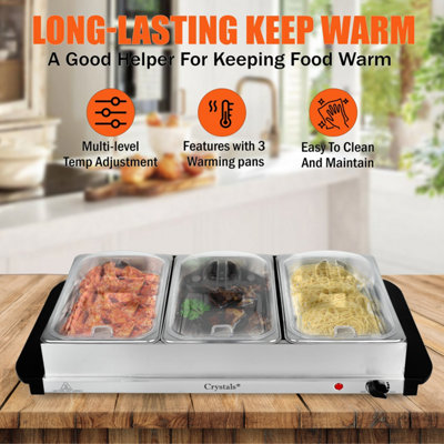 200W Buffet Warmer Food Server Hot Plate 3 Tray 1.5L Adjustable Temprature
