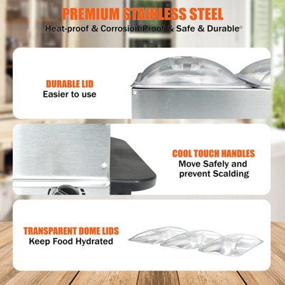 200W Buffet Warmer Food Server Hot Plate 3 Tray 1.5L Adjustable Temprature