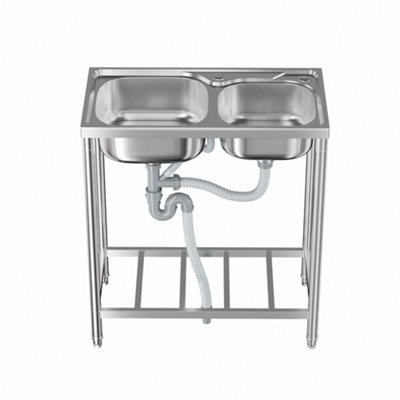 201 Stainless Steel 2 Compartment Commercial Sink Kitchen Sink 85cmH