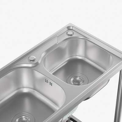 201 Stainless Steel 2 Compartment Commercial Sink Kitchen Sink 85cmH