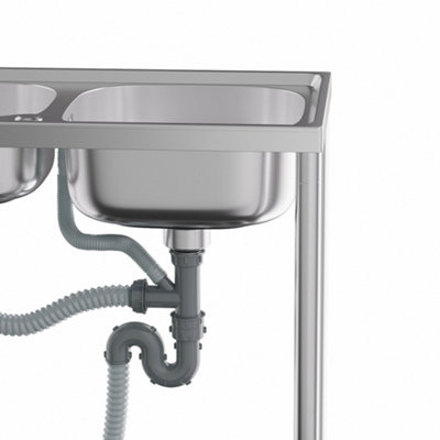 201 Stainless Steel 2 Compartment Commercial Sink Kitchen Sink 85cmH