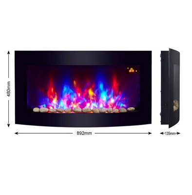 2025 TruFlame™ 89cm Wide Wall Mounted Curved Black Glass Electric Fire ...