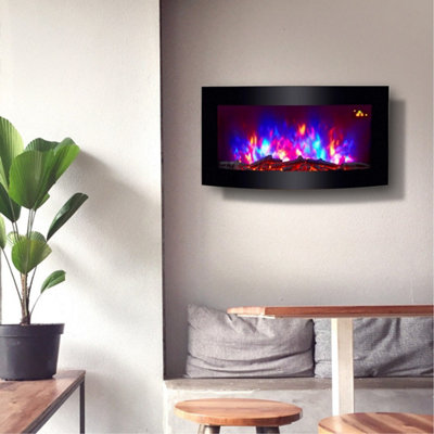 2026 TruFlame™ 89cm Wide Wall Mounted Curved Black Glass Electric Fire ...
