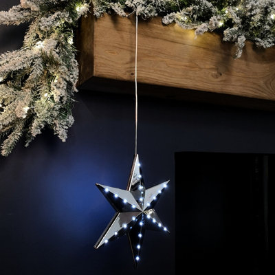 20cm Battery Operated Light up Hanging Christmas Shooting Star Bauble ...