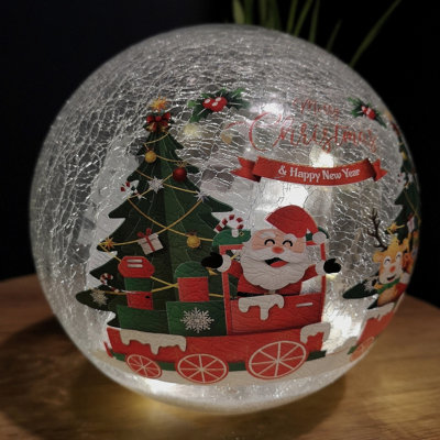 20cm Battery Operated Twinkling Warm White LED Crackle Effect Ball ...