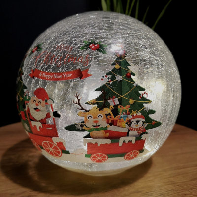 20cm Battery Operated Twinkling Warm White LED Crackle Effect Ball ...