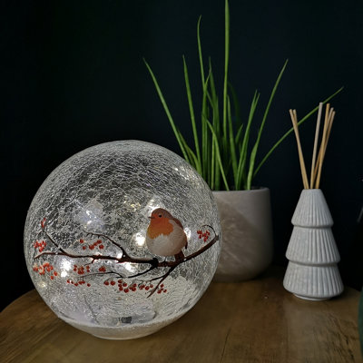 20cm Battery Operated Warm White LED Crackle Effect Ball Christmas ...