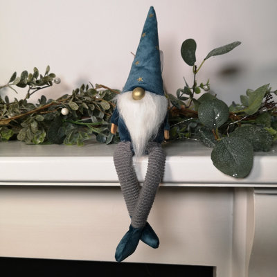 20cm Christmas Gonk Decoration with Starry Hat and Dangly Legs in Teal