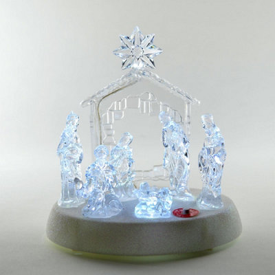 20cm Christmas Pre-Lit LED Musical Nativity Scene Acrylic Sculpture ...