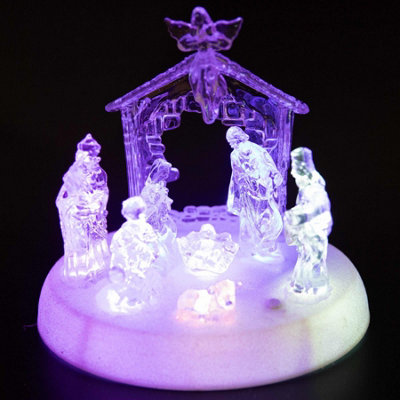 20cm Christmas Pre-Lit LED Musical Nativity Scene Acrylic Sculpture ...