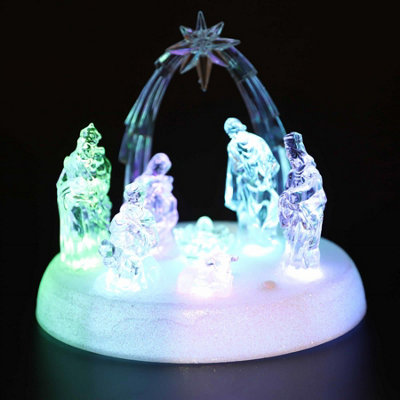 20cm Christmas Pre-Lit LED Musical Nativity Scene Acrylic Sculpture ...