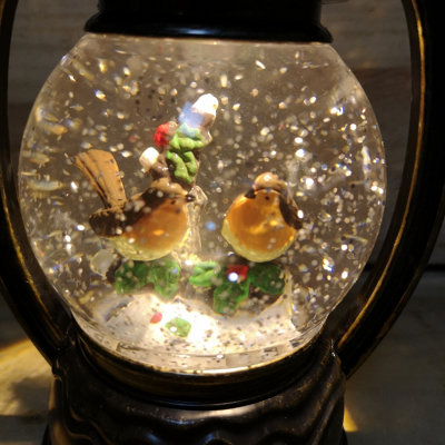 20cm Dual Power LED Christmas Glitter Water Spinner Antique Lantern ...