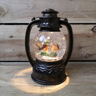 20cm Dual Power LED Christmas Glitter Water Spinner Antique Lantern ...