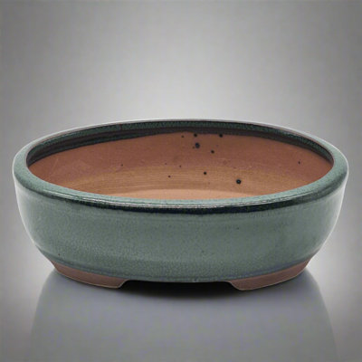 20cm Glazed Bonsai Pot - Oval - 20cm x 16cm x 6cm - Green