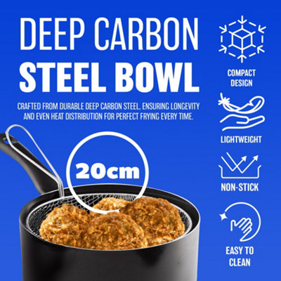20Cm Non Stick Chip Pan With Strainer Basket - Non Stick With Handles ...