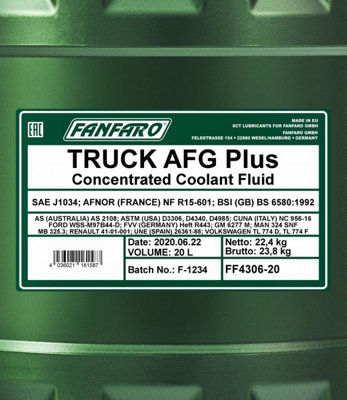 20L FANFARO AFG PLUS Red Antifreeze For Trucks Concentrated J1034 MB 325.3 | DIY at B&Q