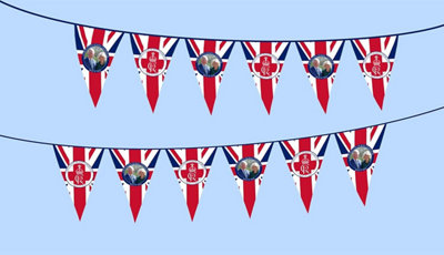 20m Bunting King Charles III Portrait 48 Triangle Union Jack Flags ...