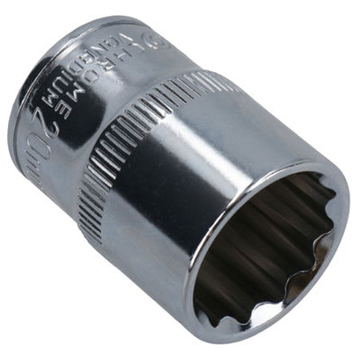 20MM 1/2IN DRIVE SHALLOW METRIC MM SOCKET 12 SIDED BI-HEX KNURLED RING